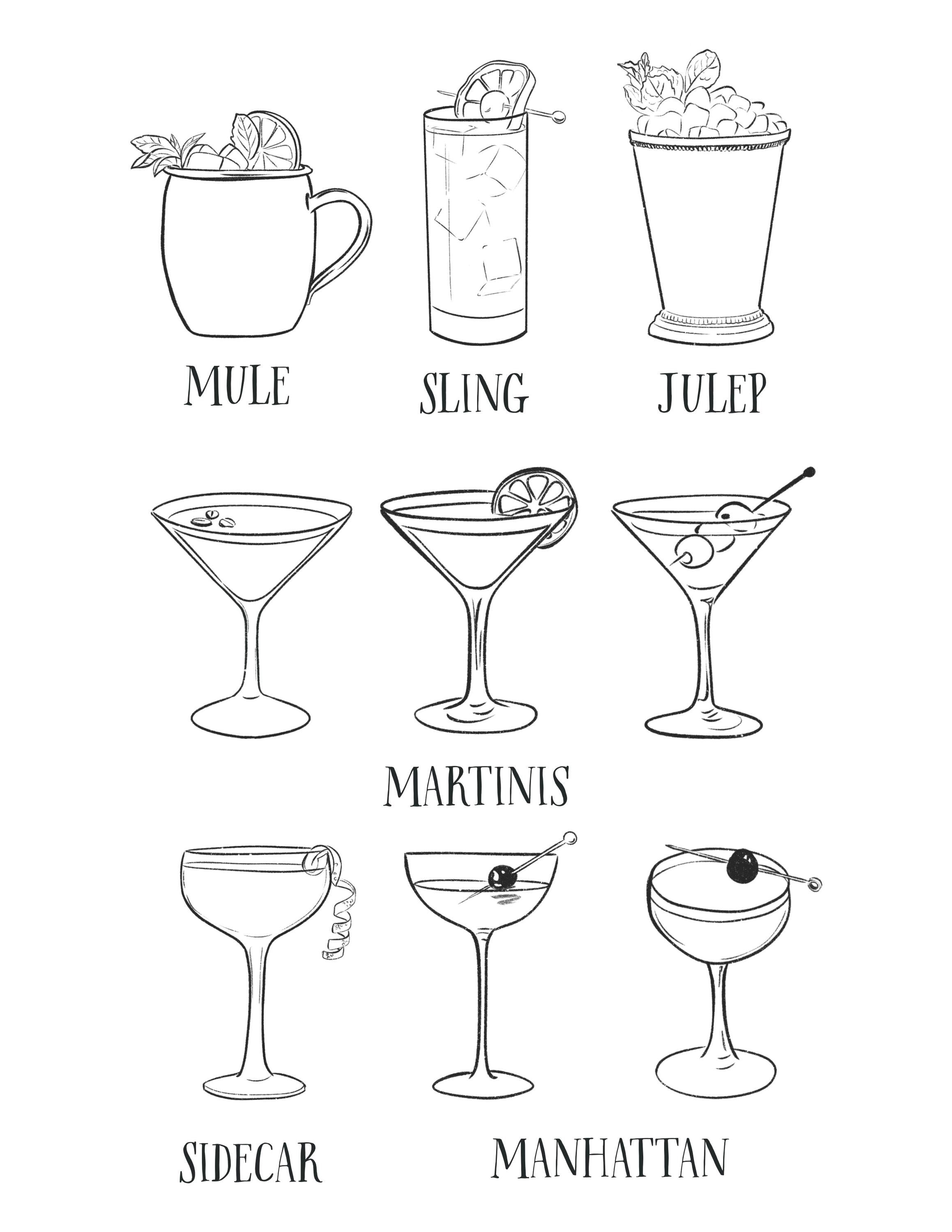 Hand Drawn Signature Cocktail Menu, Editable Drink Menu, Custimizable ...