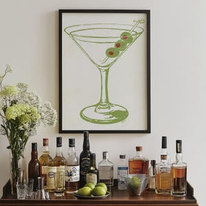 Espresso Martini Wall Art | Retro Linocut | 24x30 Green Modern Digital ...