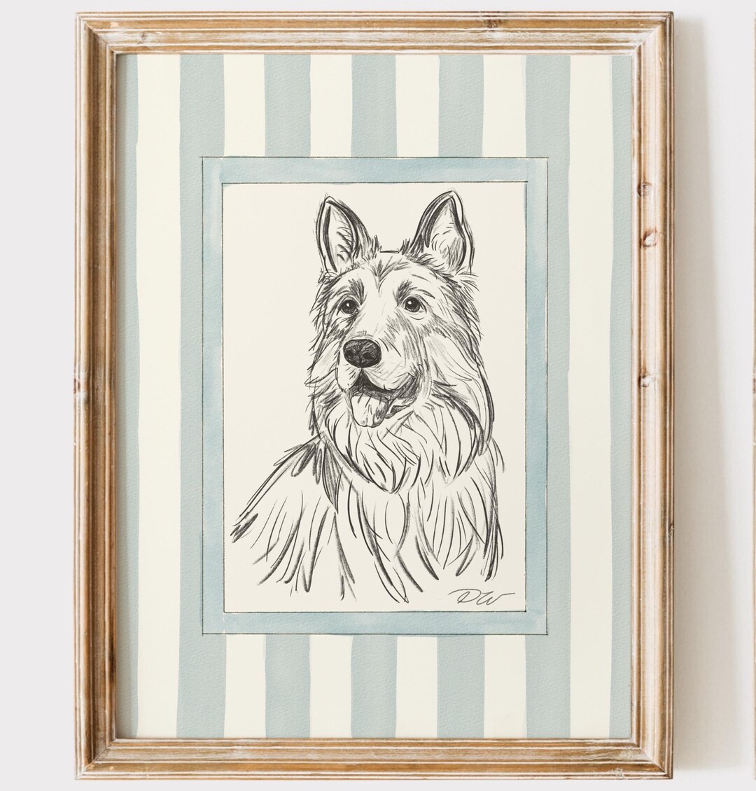 German Shepherd Print, Striped Dog Art, Nancy Meyers Style (digital ...