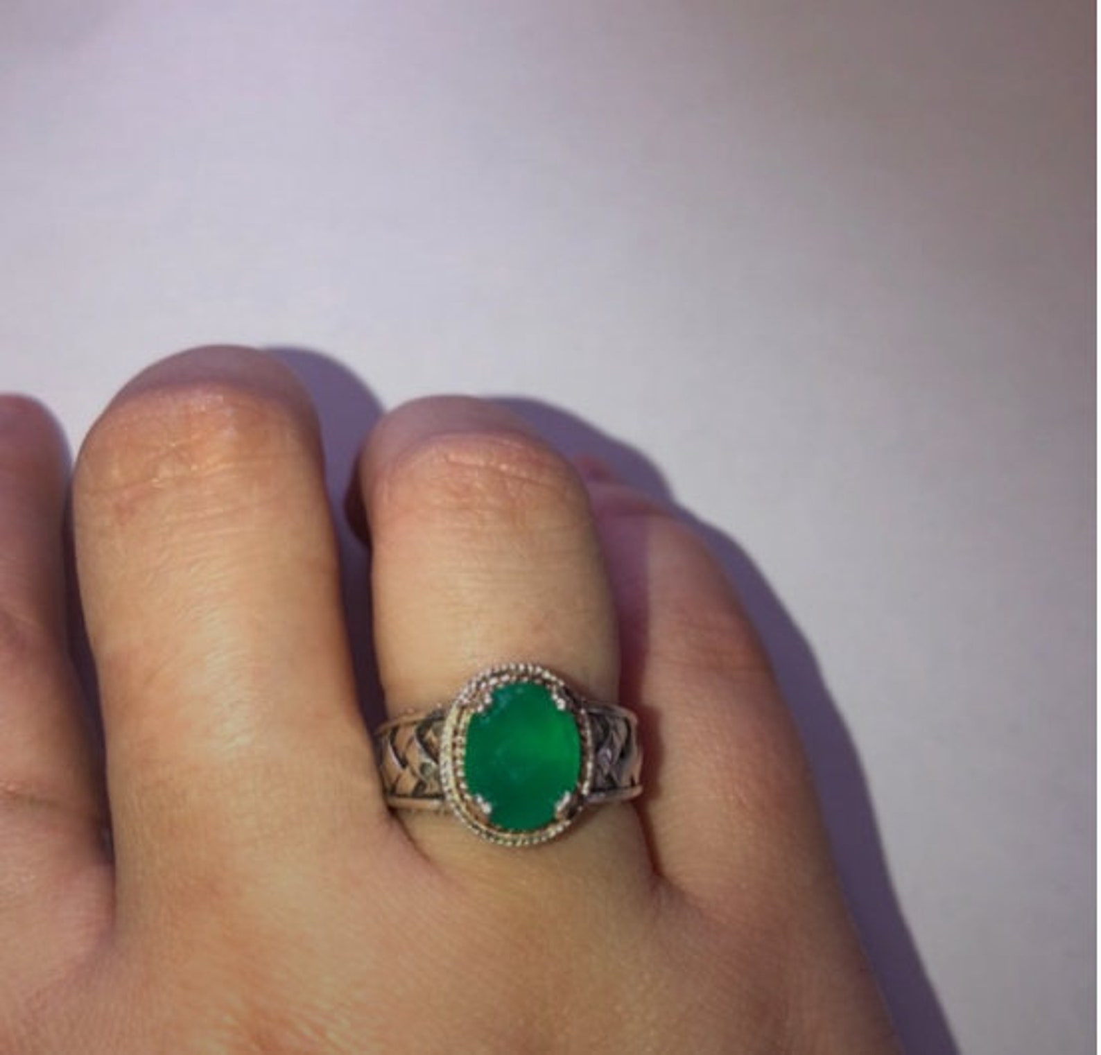 925 & 14k ATR Thailand Vintage Emerald Colored Stone Ring - Etsy