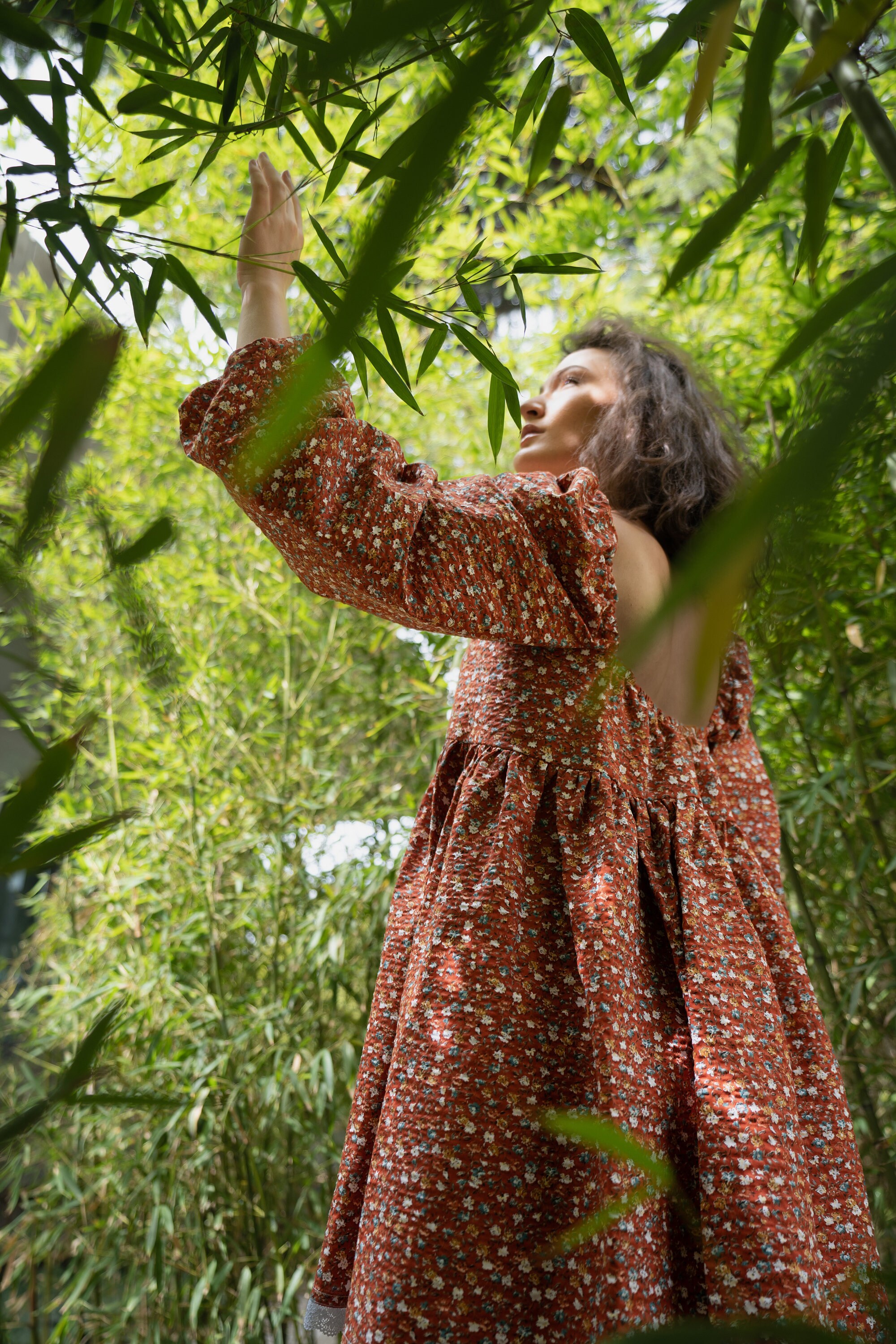 Organic Crinkled Cotton Dress With Puff Sleeves and Vintage Lace Trim ...