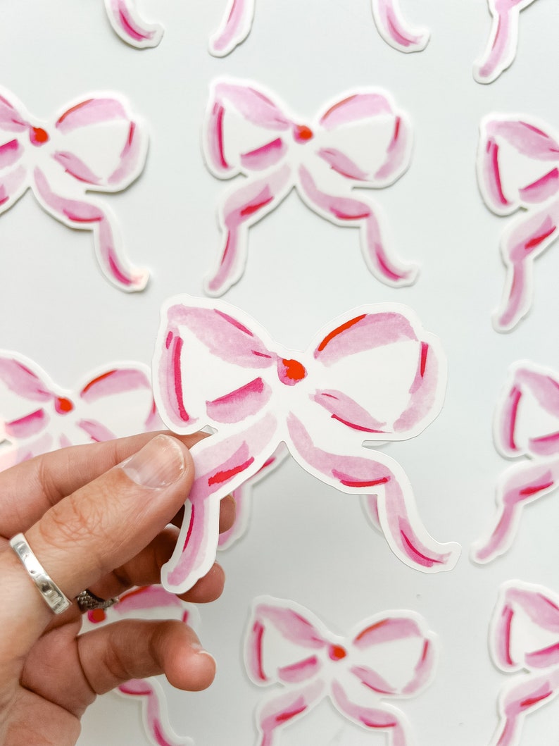 Sticker: Watercolor Pink Bow - Etsy