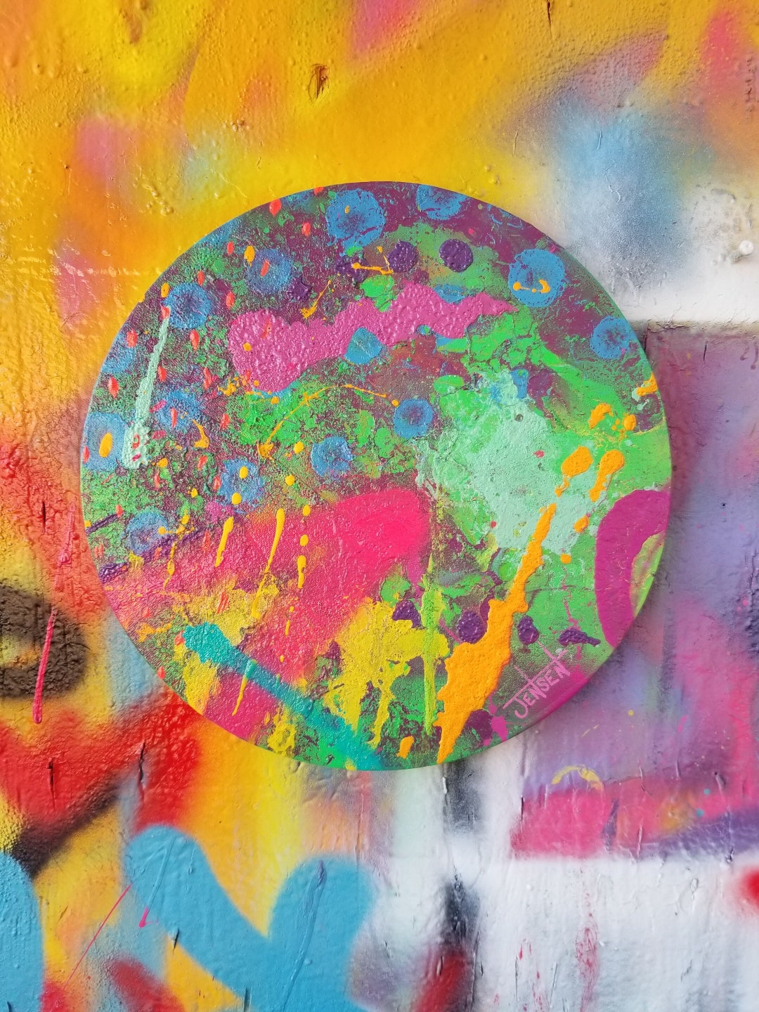 12 Inch Round Abstract Spray Paint Art on Canvas Wild Memphis - Etsy