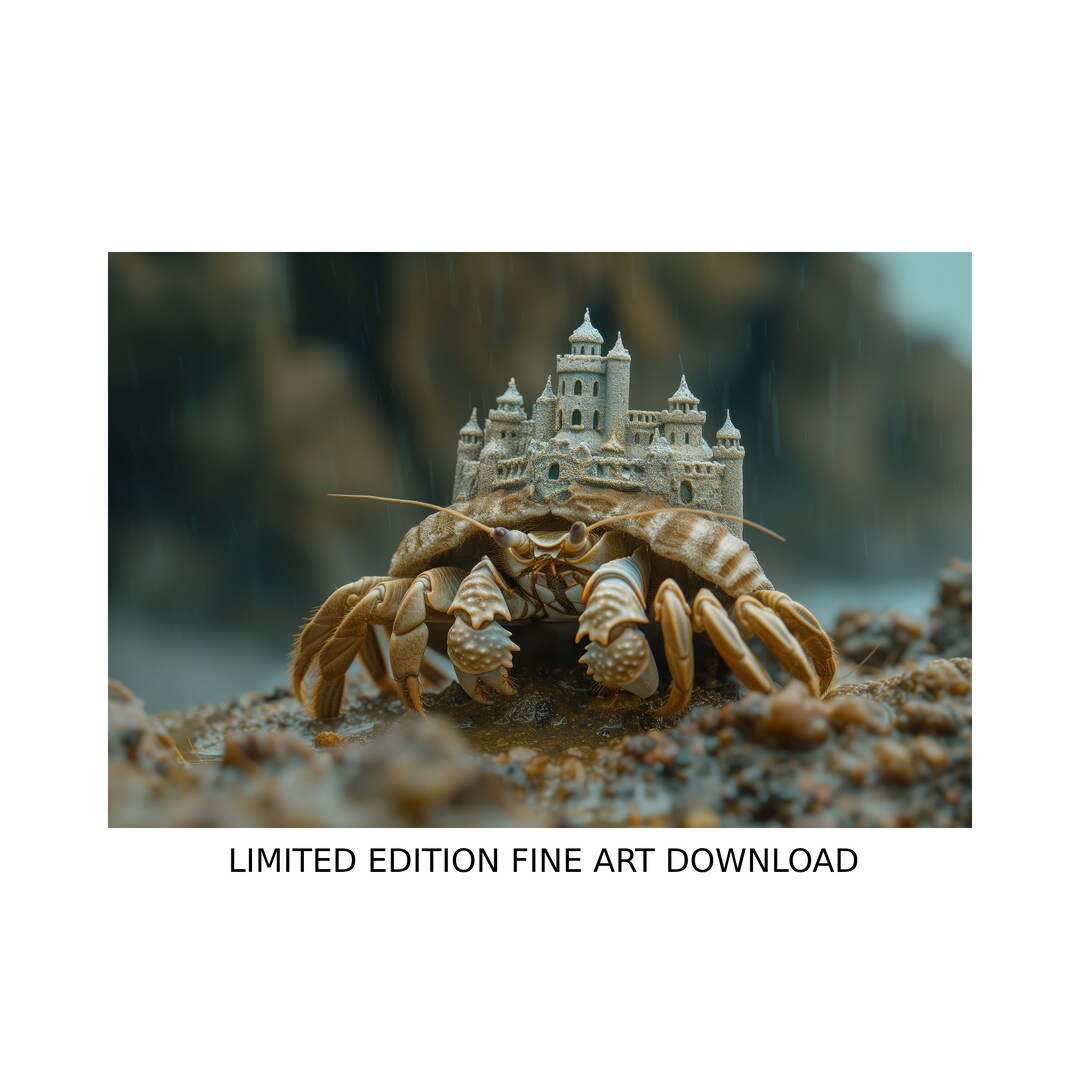 Sandcastle Hermit Crab Fine Art Print Funny Animals & Pets Painting ...