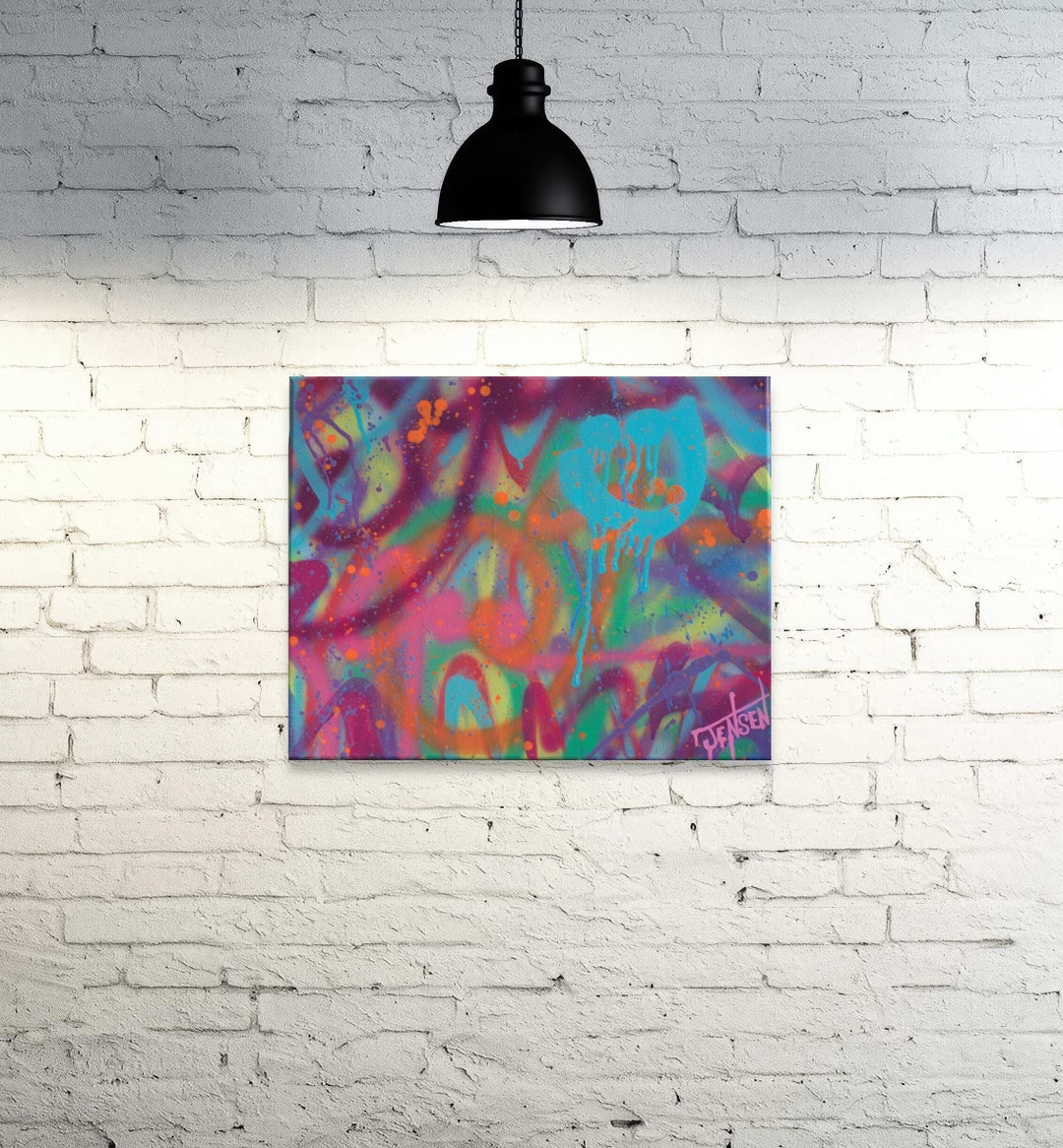 All Smiles, Original Abstract Painting, Neon Spray Paint Canvas ...