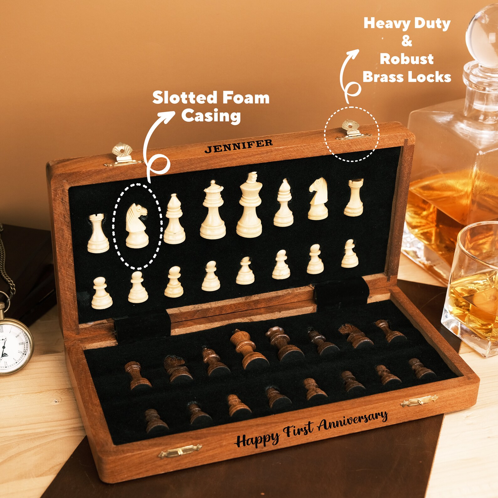 Personalized Handcrafted Wooden Chess Set,travel-friendly Magnetic ...