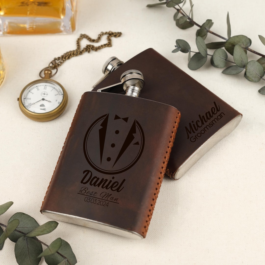 Personalized Leather Flask,custom Engraved Hip Flask,groomsman Flask ...