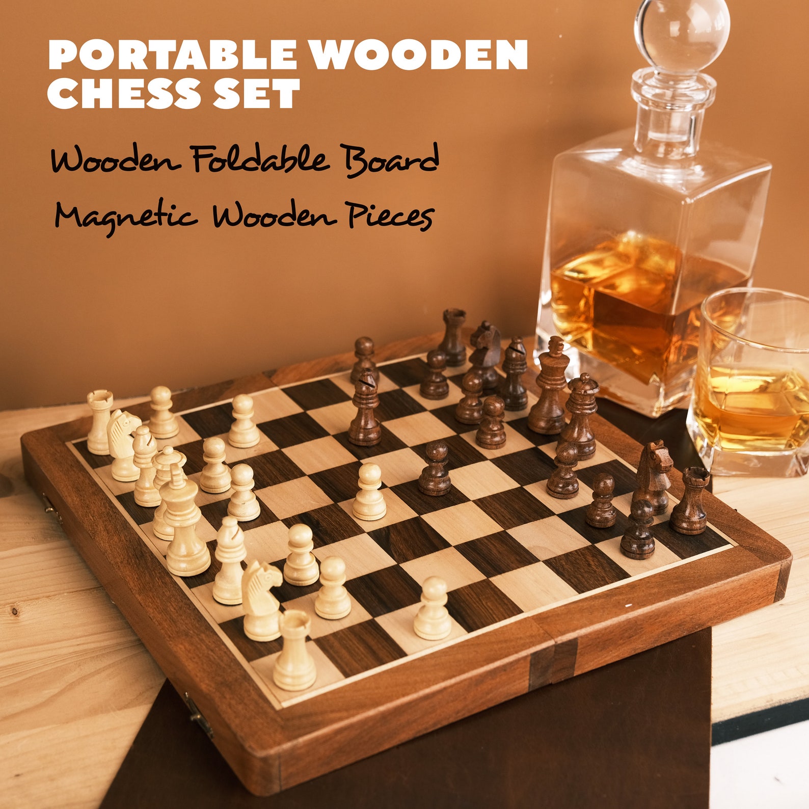 Personalized Handcrafted Wooden Chess Set,travel-friendly Magnetic ...