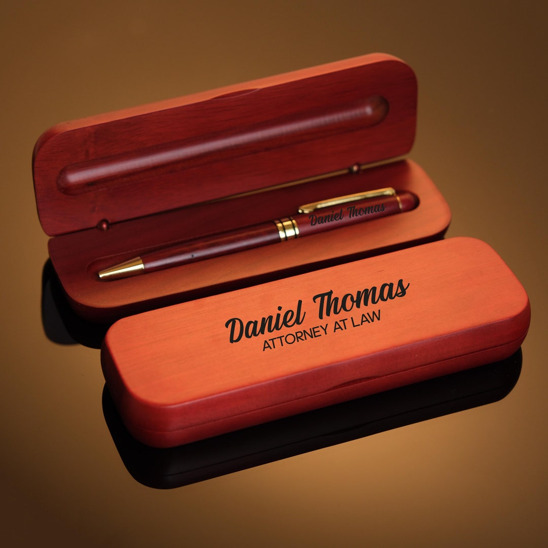 Personalized Wood Pen Set, Custom Engraved Wooden Ballpoint Pen Box ...