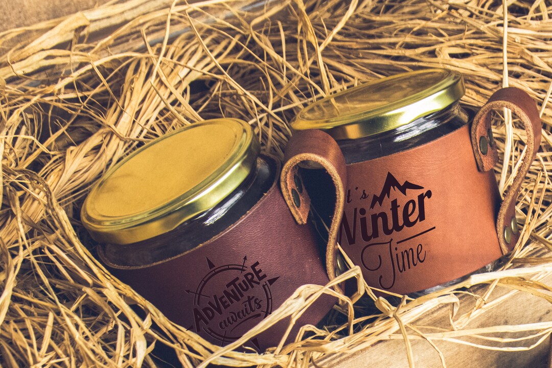 Personalized Leather Mug, Custom Leather Mason Jar Sleeve With Handle ...