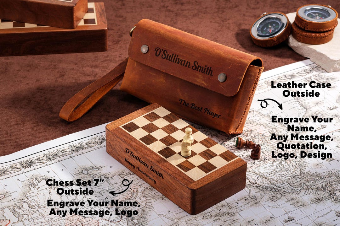 Personalized Handmade Wood Chess Set With Leather Case,travel-friendly ...