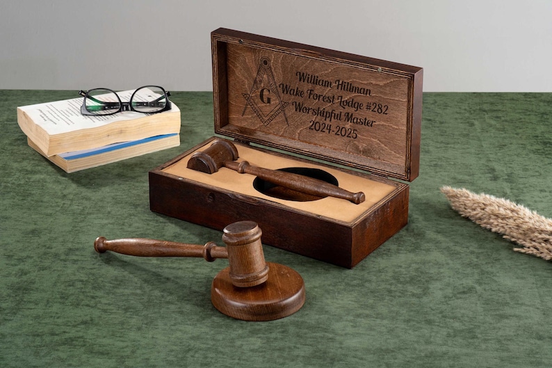 Personalized Masonic Gavel and Sound Block With Wooden Box, Free Mason ...