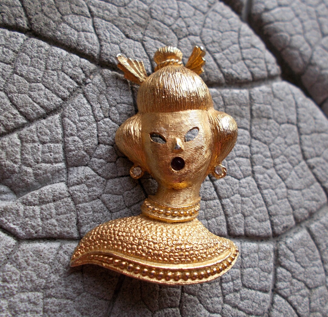 Vintage Geisha Brooch, Vintage Costume Jewelry, Gift for Her, Vintage ...