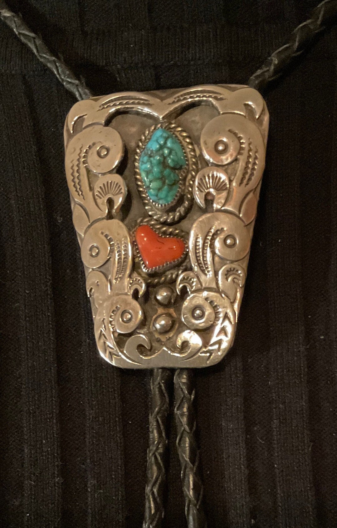 Native American Bolo, Bennett Pat Pend Bolo, Turquoise Coral and ...
