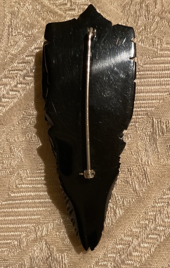 Vintage 1940’s Deeply Hand Carved Black Bakelite Broo… - Gem