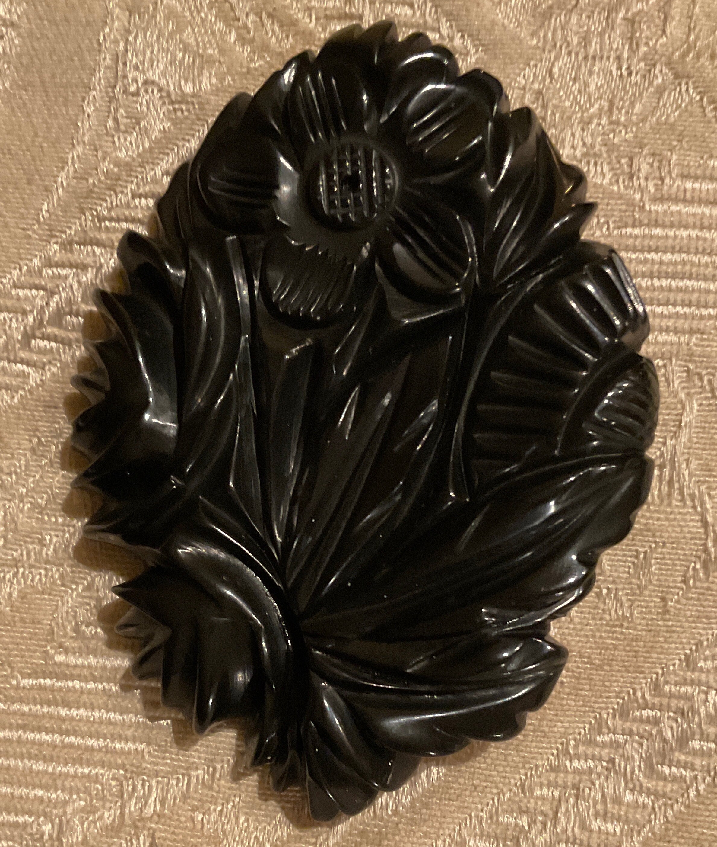 Carved Bakelite Pin, Black Bakelite Pin, Carved Bakelite Flower Brooch ...