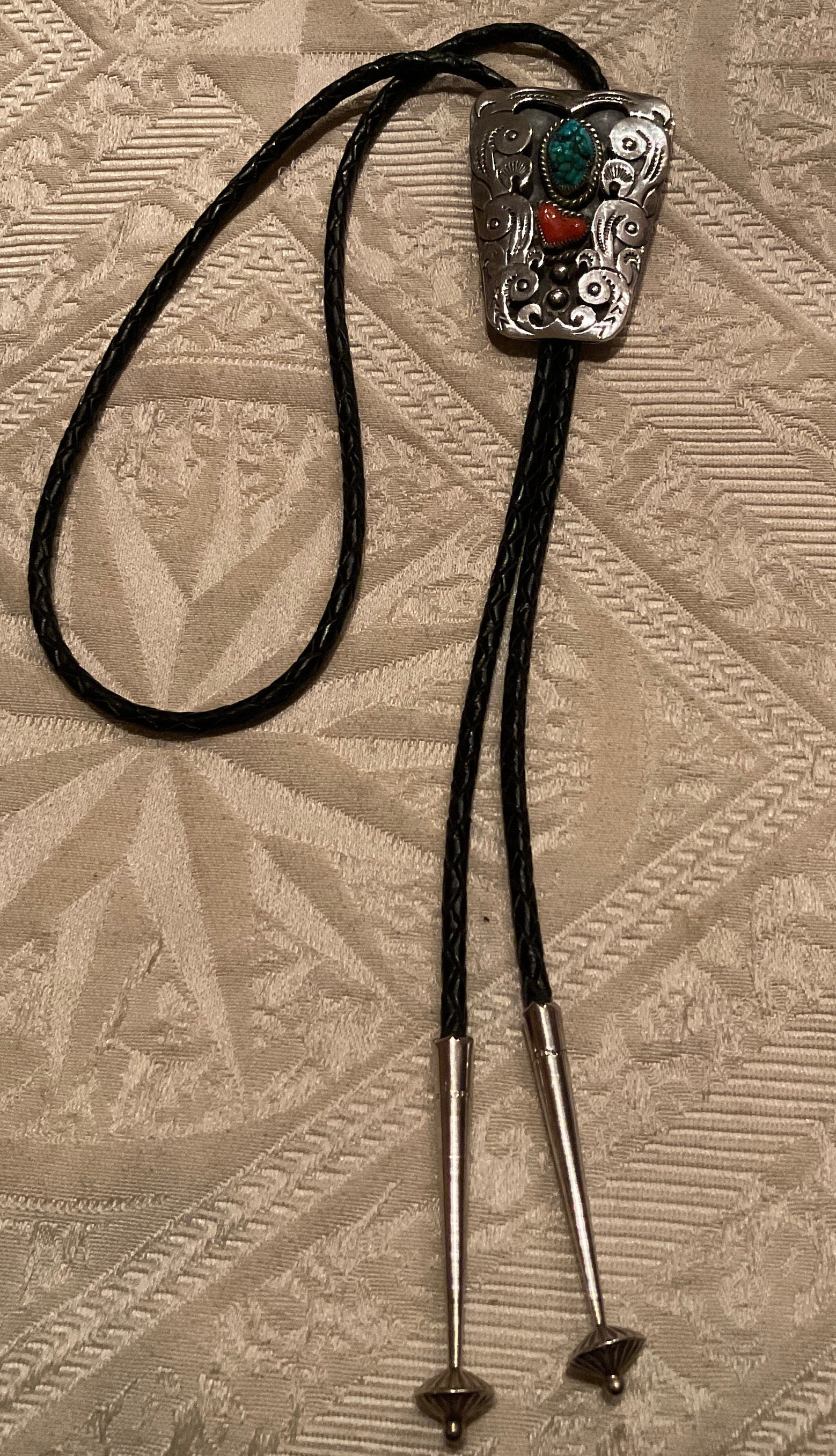 Native American Bolo, Bennett Pat Pend Bolo, Turquoise Coral and ...