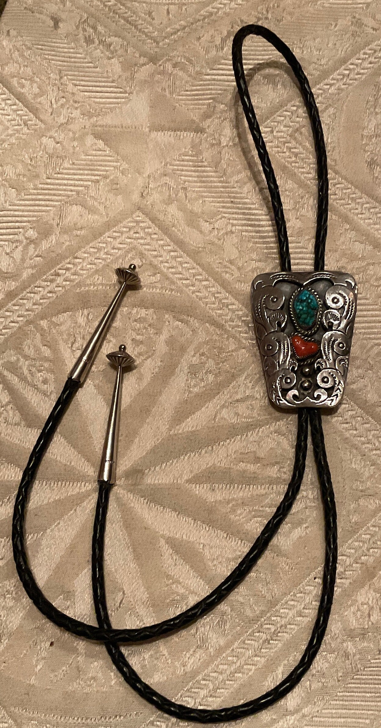 Native American Bolo, Bennett Pat Pend Bolo, Turquoise Coral and ...