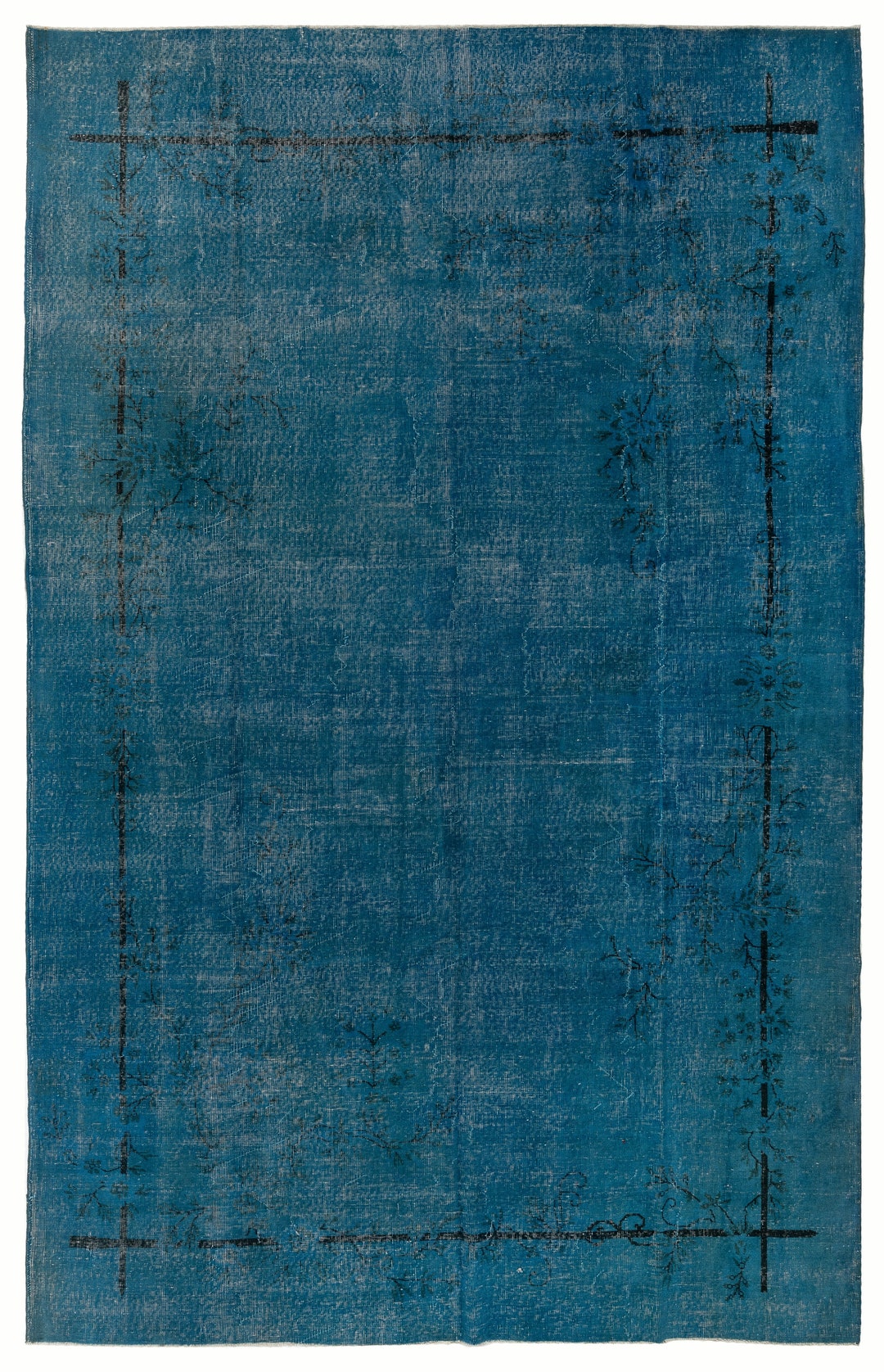 Vintage Large Rug Over-dyed in Blue Color for Modern Interiors, Hand ...
