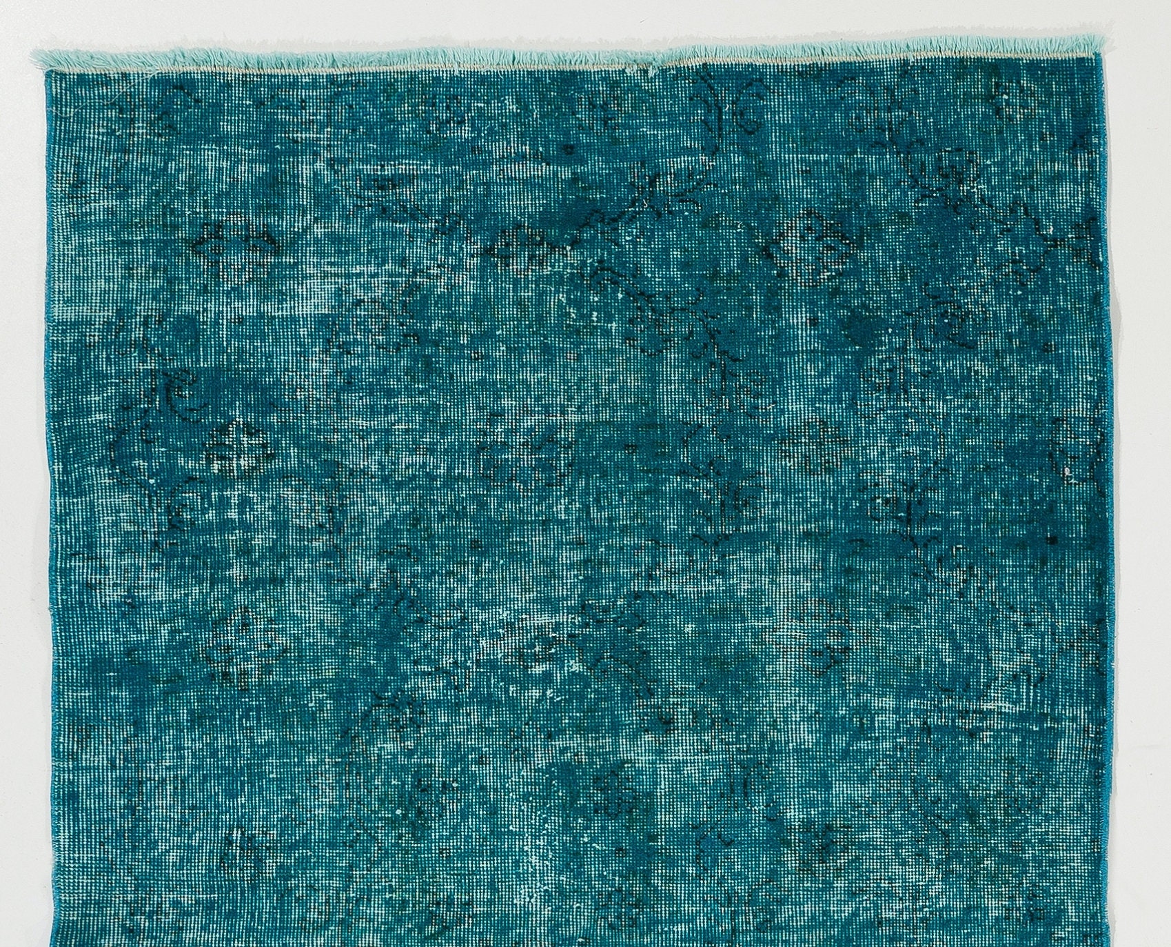 Vintage Accent Rug Overdyed in Teal Blue Color for Contemporary ...