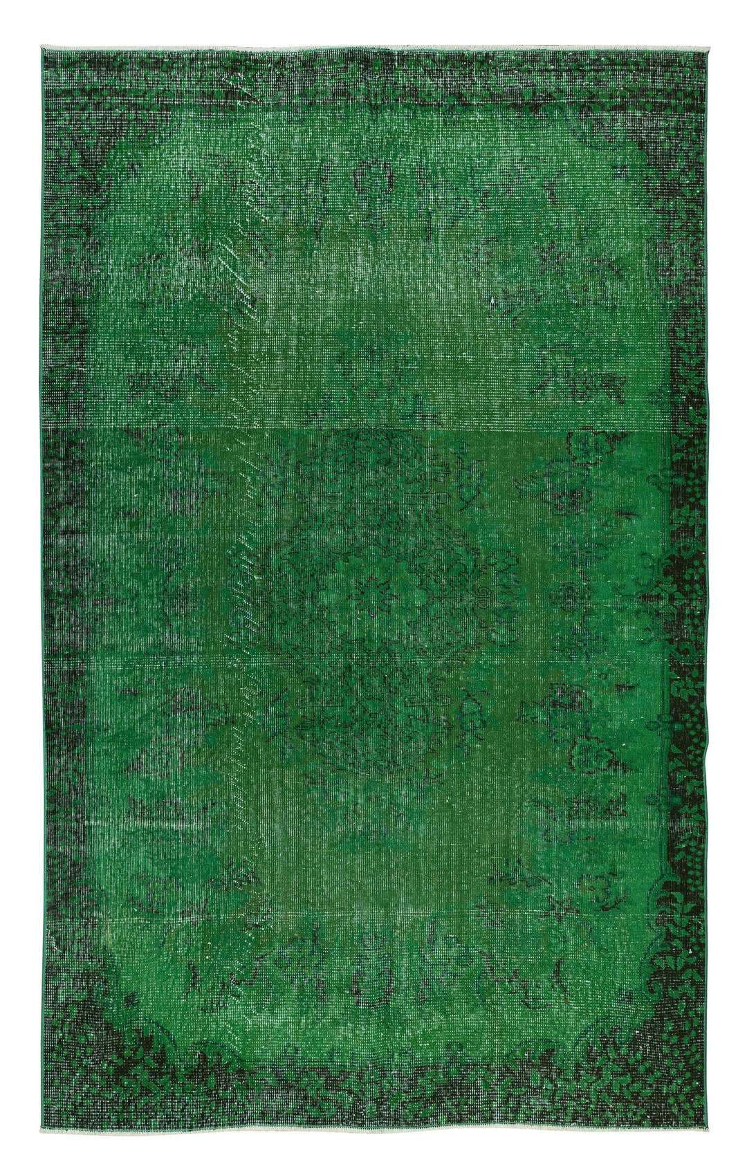 Home Decor Handmade Green Over-dyed Rug With Floral Medallion Design. 5 ...