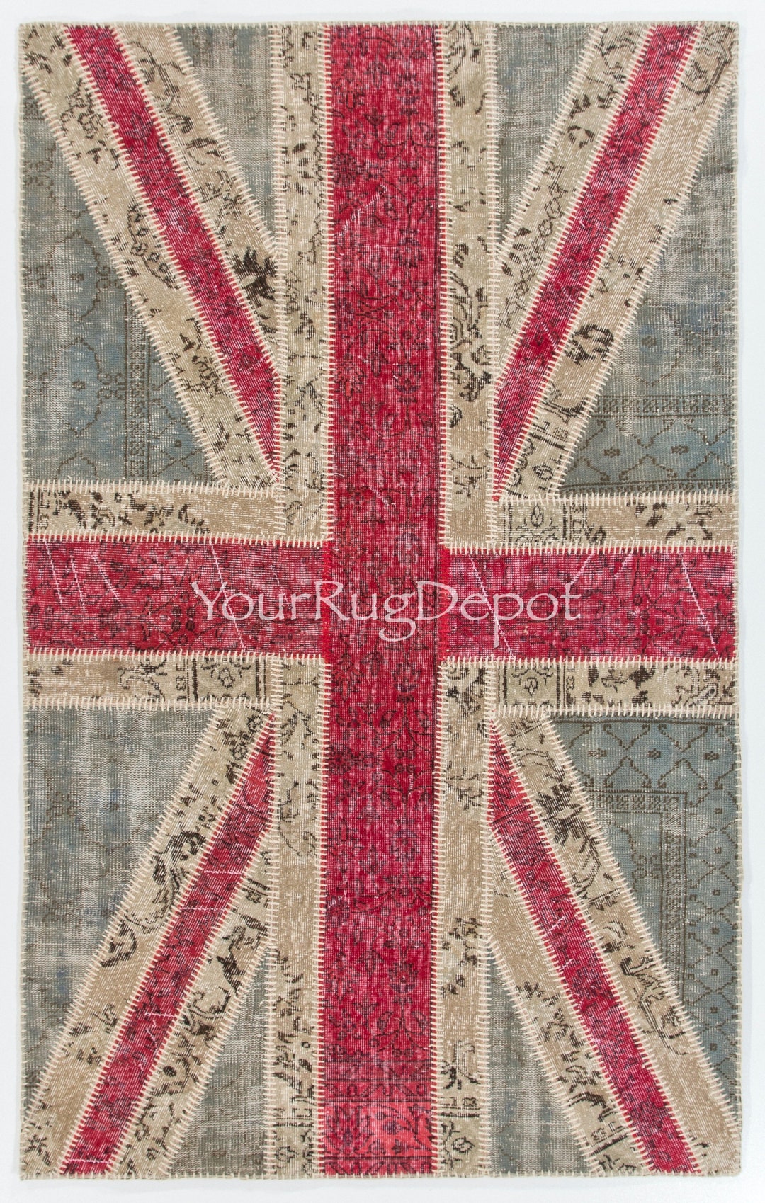 Handmade Union Jack British Flag Design Patchwork Rug Made From Re-dyed ...