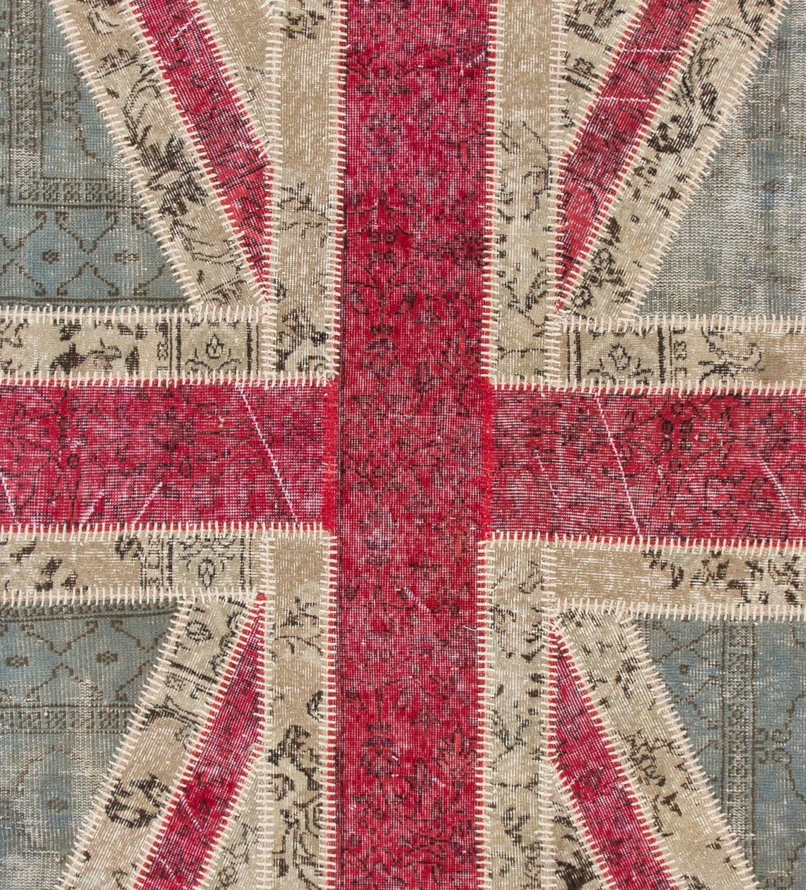 Handmade Union Jack British Flag Design Patchwork Rug Made From Re-dyed ...