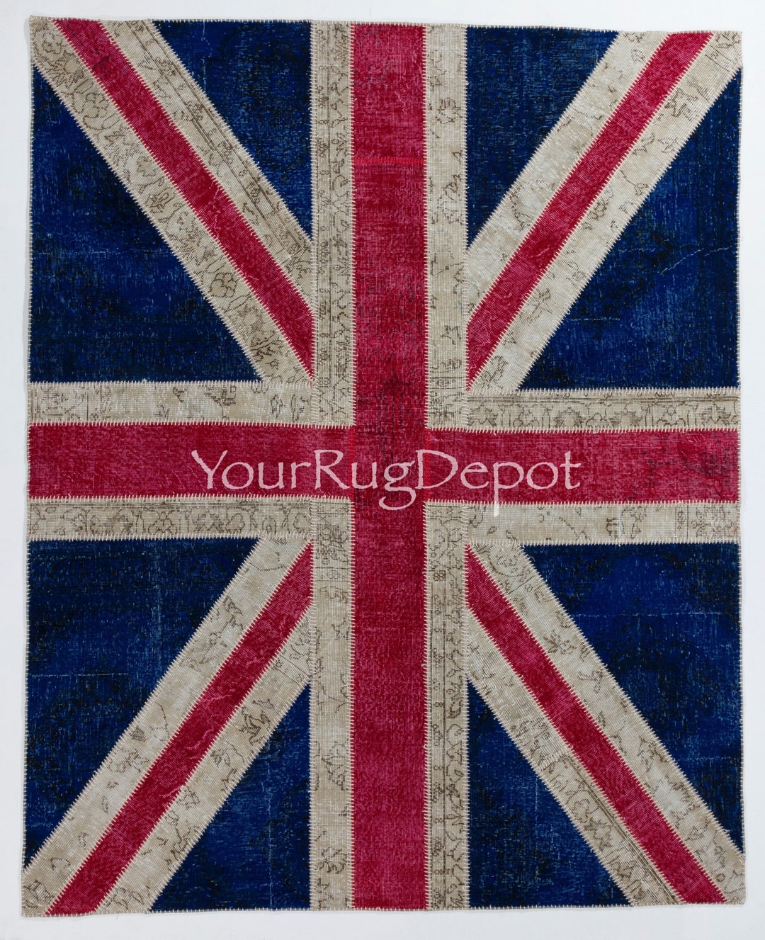 Handmade Union Jack British Flag Design Patchwork Rug Made From Re-dyed ...