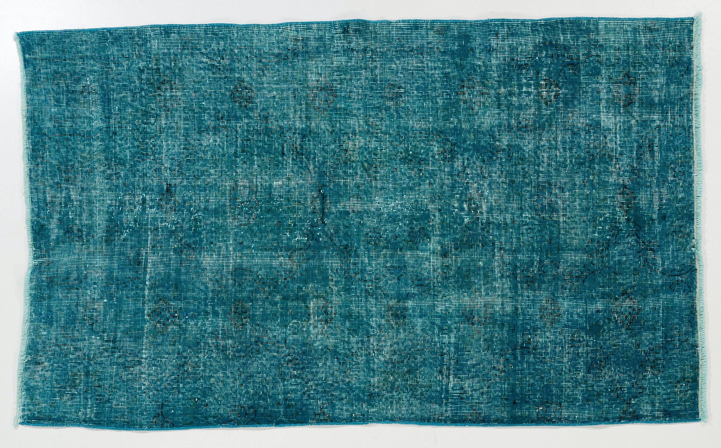 Vintage Accent Rug Overdyed in Teal Blue Color for Contemporary ...
