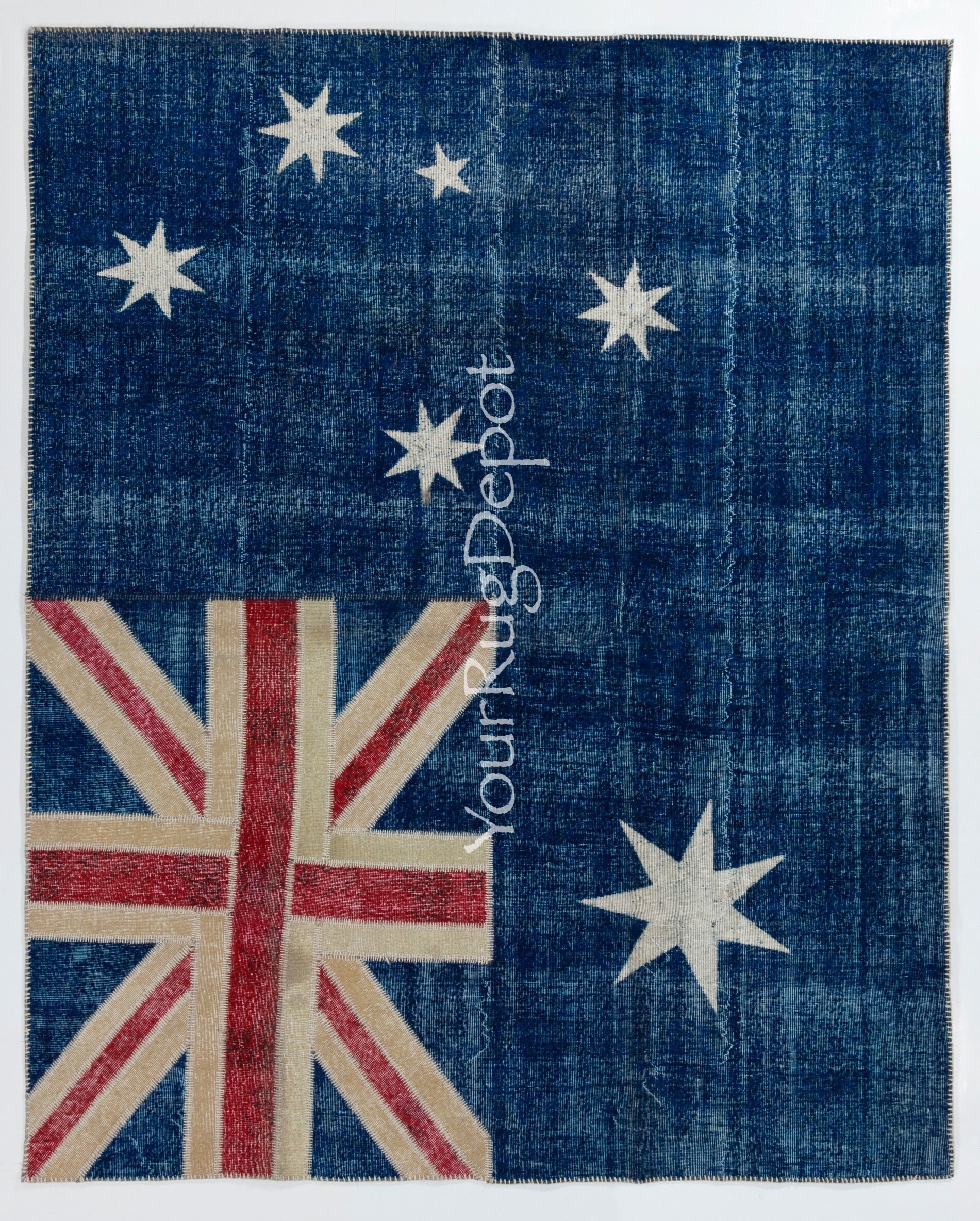 Australian Flag Design Patchwork Rug Made From Re-dyed Vintage Carpets ...