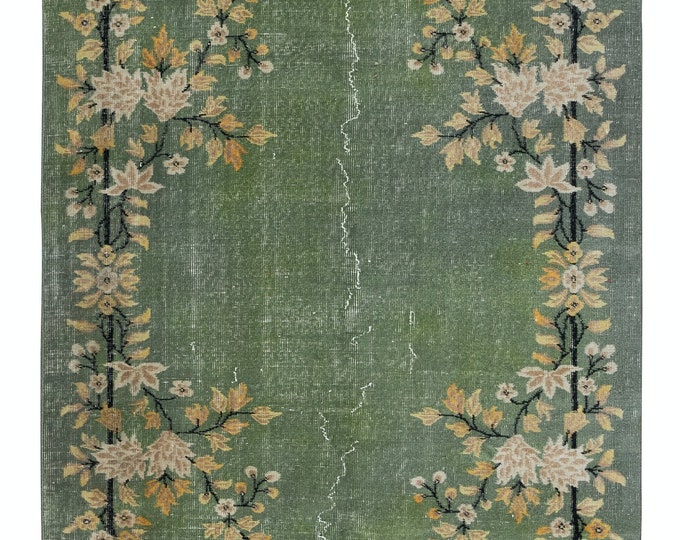 Floral Art Deco Rug, Green Handmade Carpet, Ideal for Modern Interiors ...