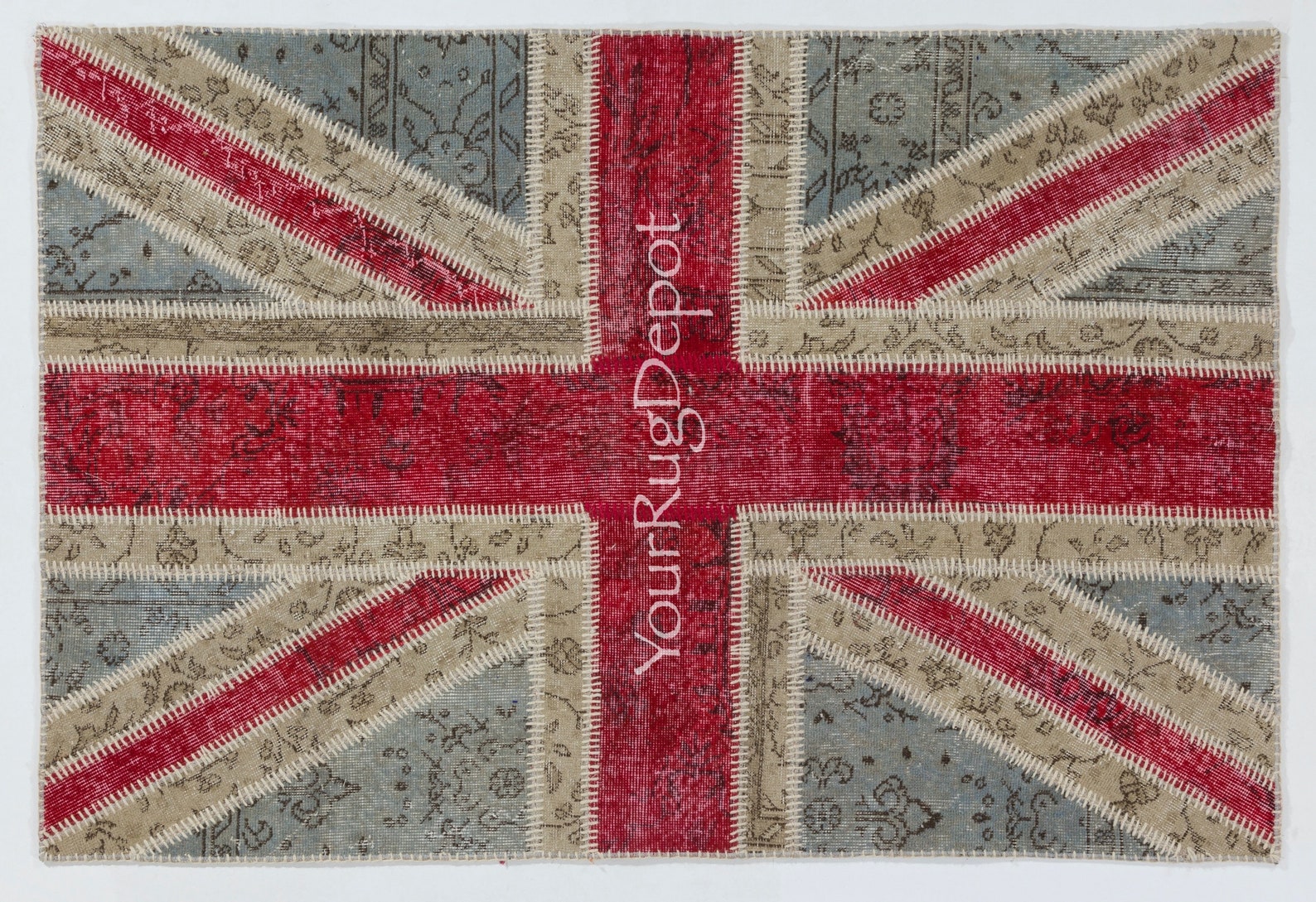 Union Jack British Flag Design Patchwork Rug Made From Re-dyed Vintage ...