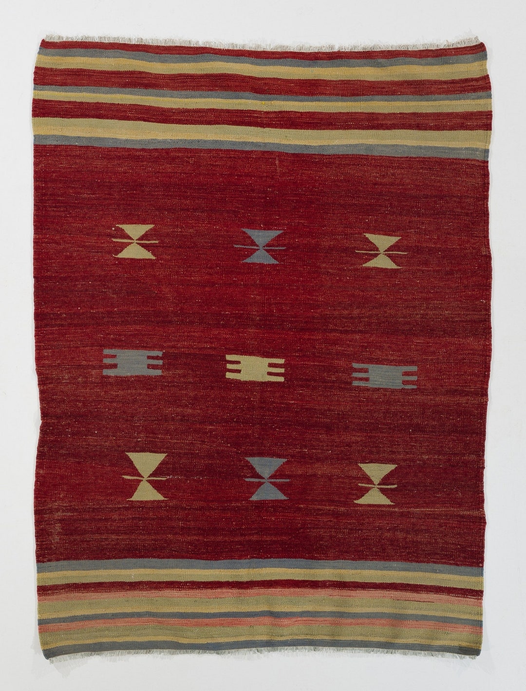 4.2x5.5 Ft Vintage Swedish Flat-weave Rug With Colorful Stripes ...