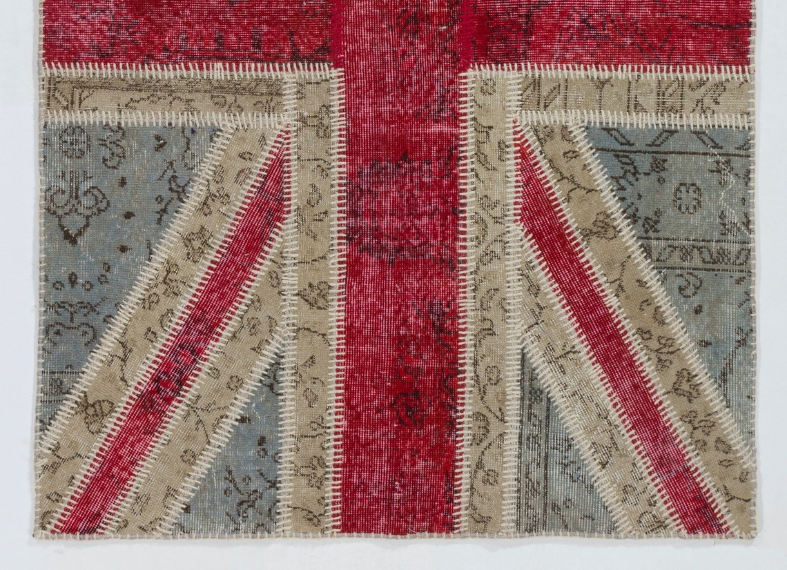 Union Jack British Flag Design Patchwork Rug Made From Re-dyed Vintage ...