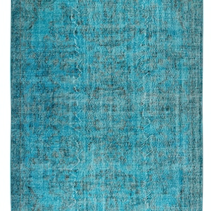 Handmade Vintage Turkish Wool Area Rug Over-dyed in Teal for Modern ...