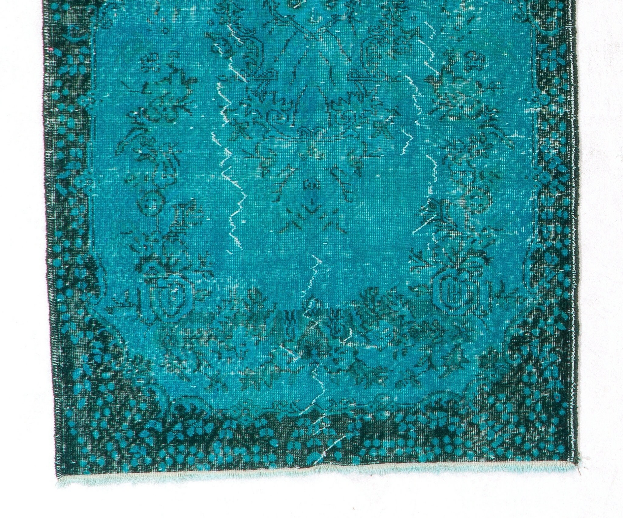 Mid20th Century Wool Rug Re-dyed in Teal Color for - Etsy