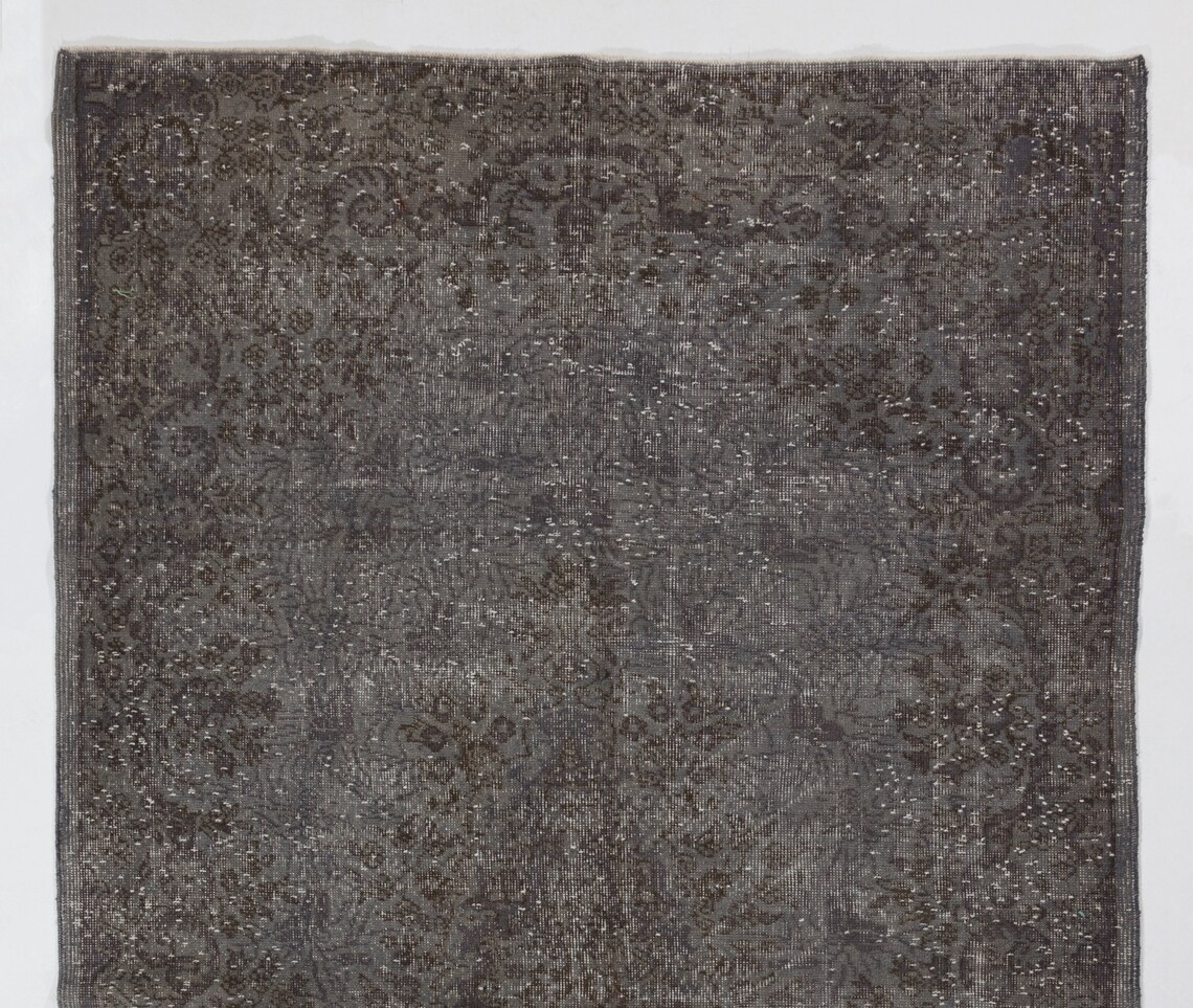 Vintage Area Rug Overdyed in Gray for Modern Interiors, Handknotted in ...