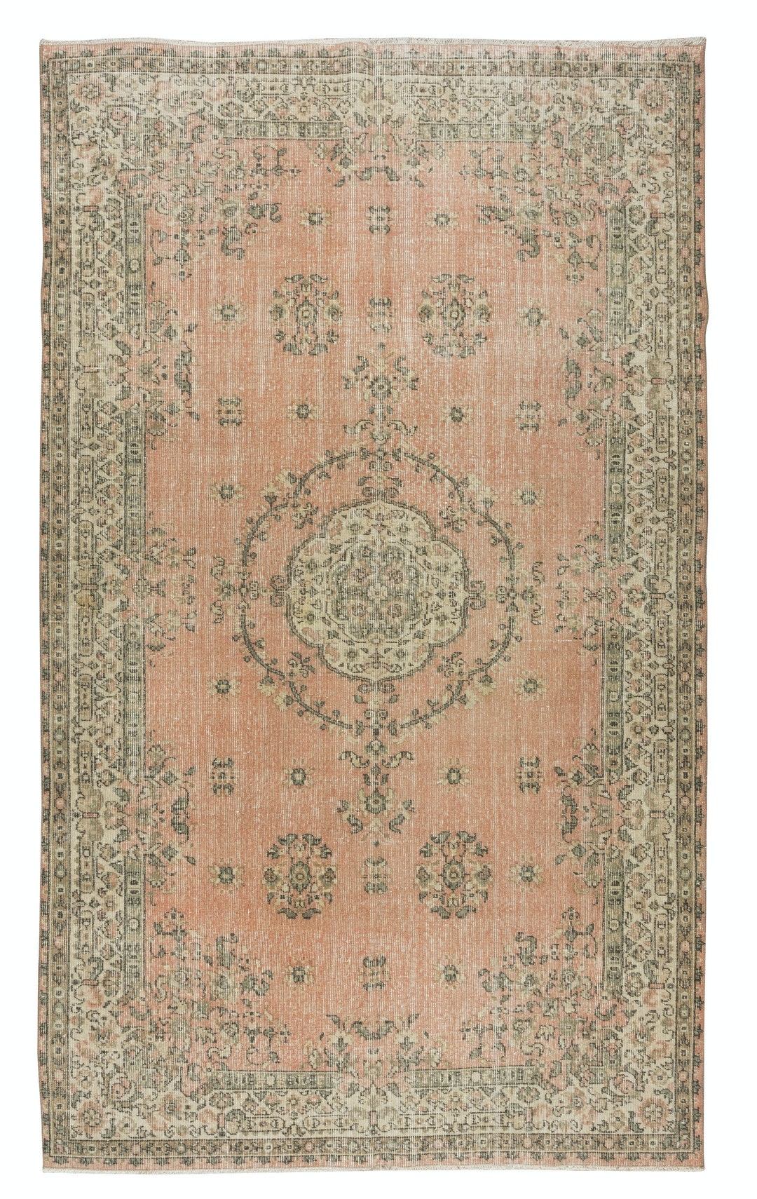 Vintage Handmade Medallion Design Anatolian Rug in Red, Beige & Green ...