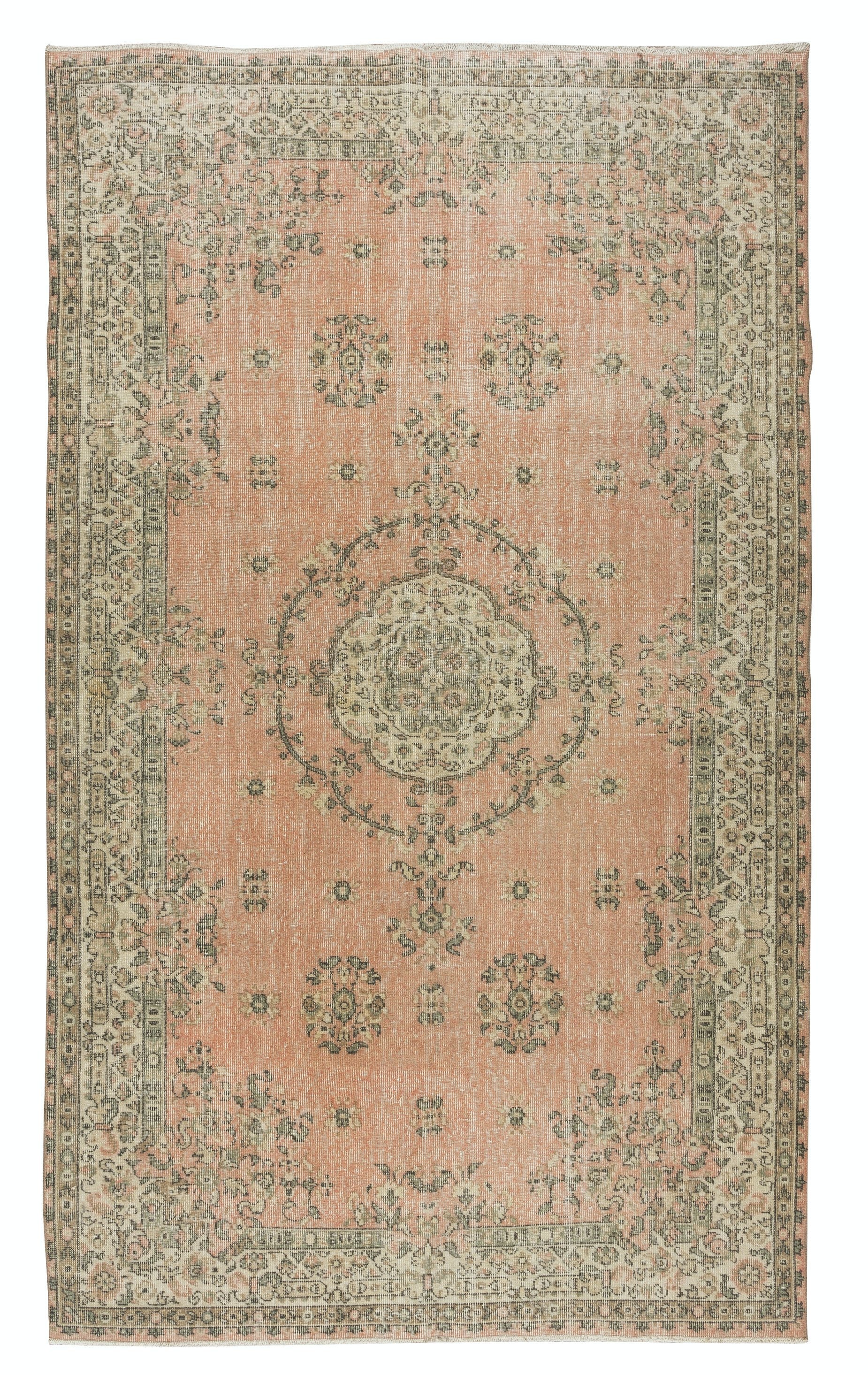 Vintage Handmade Medallion Design Anatolian Rug in Red, Beige & Green ...