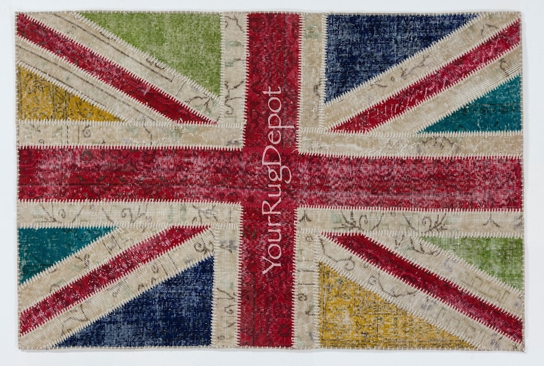 Colorful Union Jack British Flag Design Patchwork Rug Made - Etsy