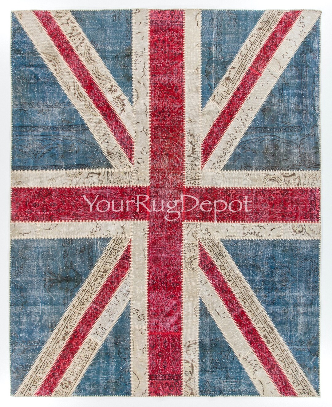 Handmade Union Jack British Flag Design Patchwork Rug Made From Re-dyed ...