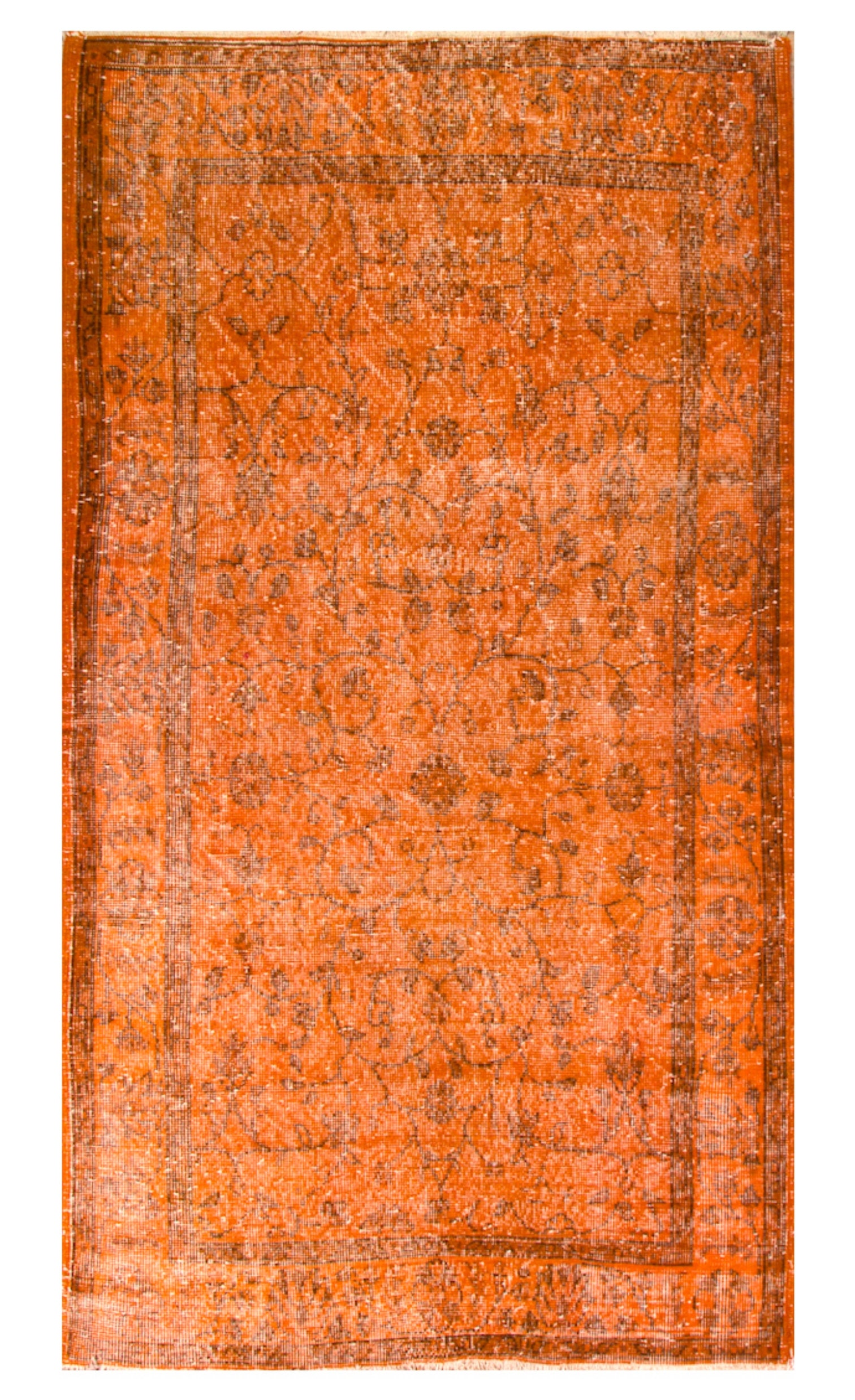 Mid-century Rug Re-dyed in Orange for Modern Interiors, Handknotted in ...