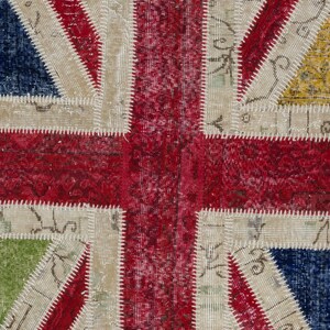 Colorful Union Jack British Flag Design Patchwork Rug Made From Re-dyed ...