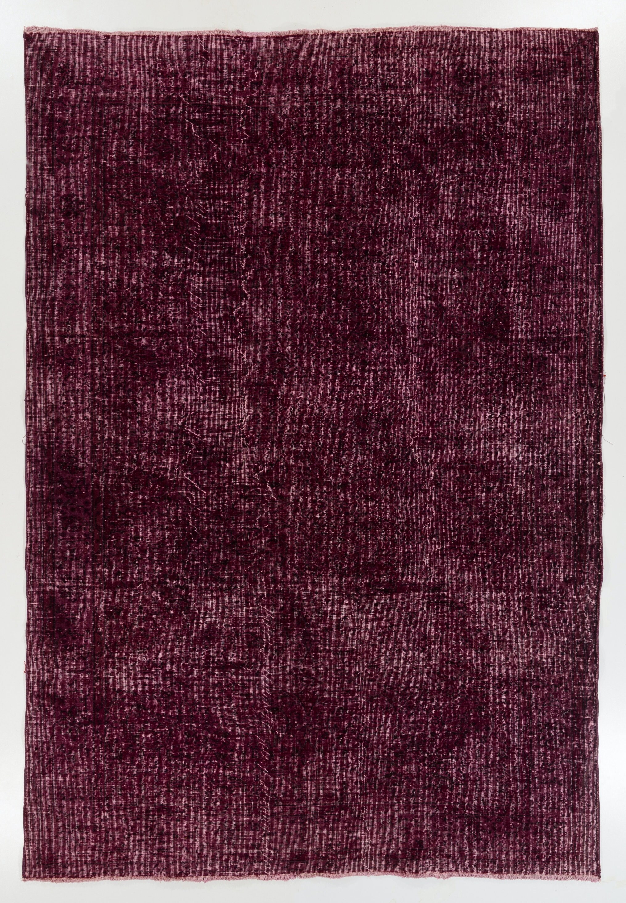 Vintage Area Rug Re-dyed in Maroon Red for Modern Interiors, Hand ...