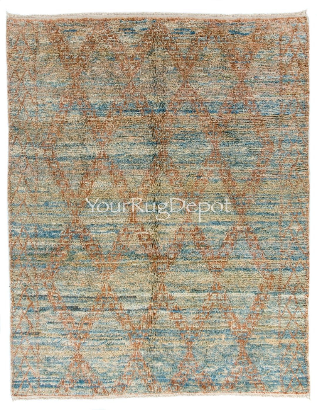 Modern Hand Knotted Moroccan Wool Rug in Light Blue and Rust - Etsy