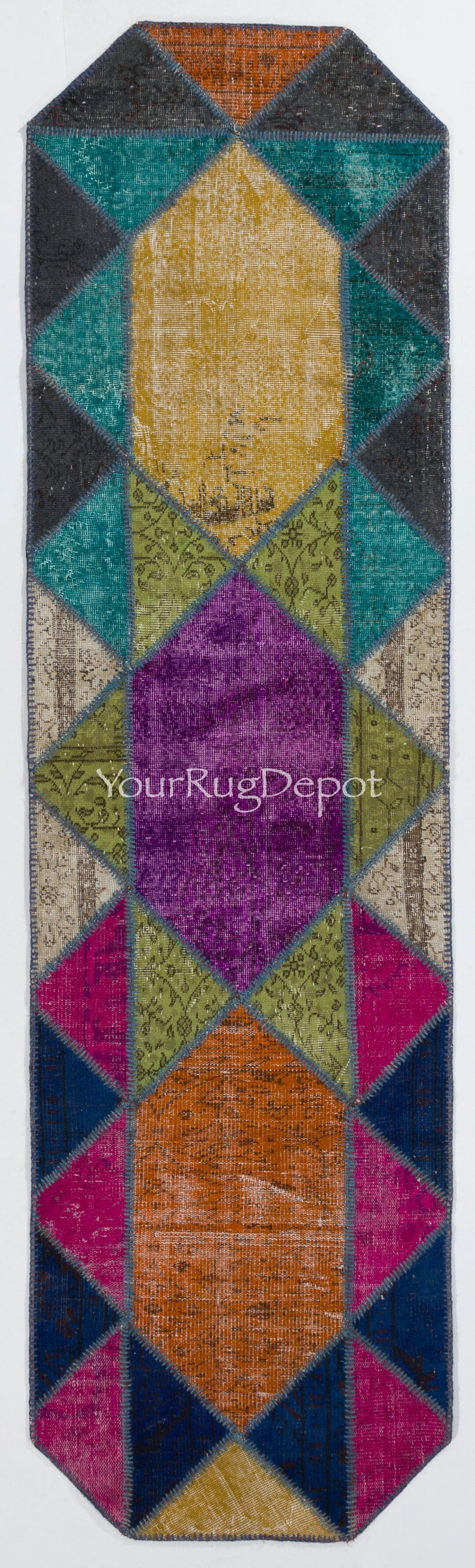 Colorful Patchwork Runner Rug for Hallway Decor. Handmade From Re-dyed ...