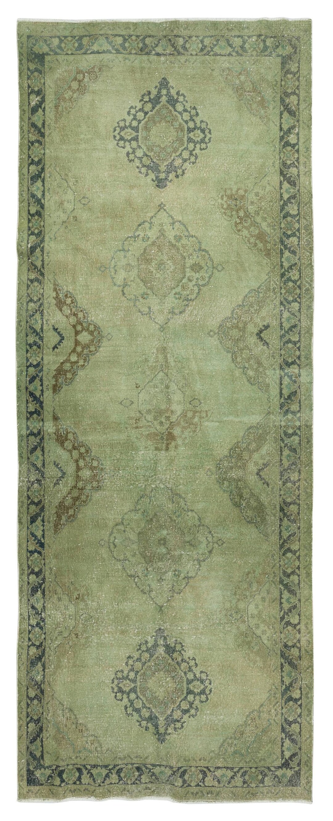 4.7x12.3 Ft Turkish Hallway Runner. Green Kitchen Rug. Handmade ...