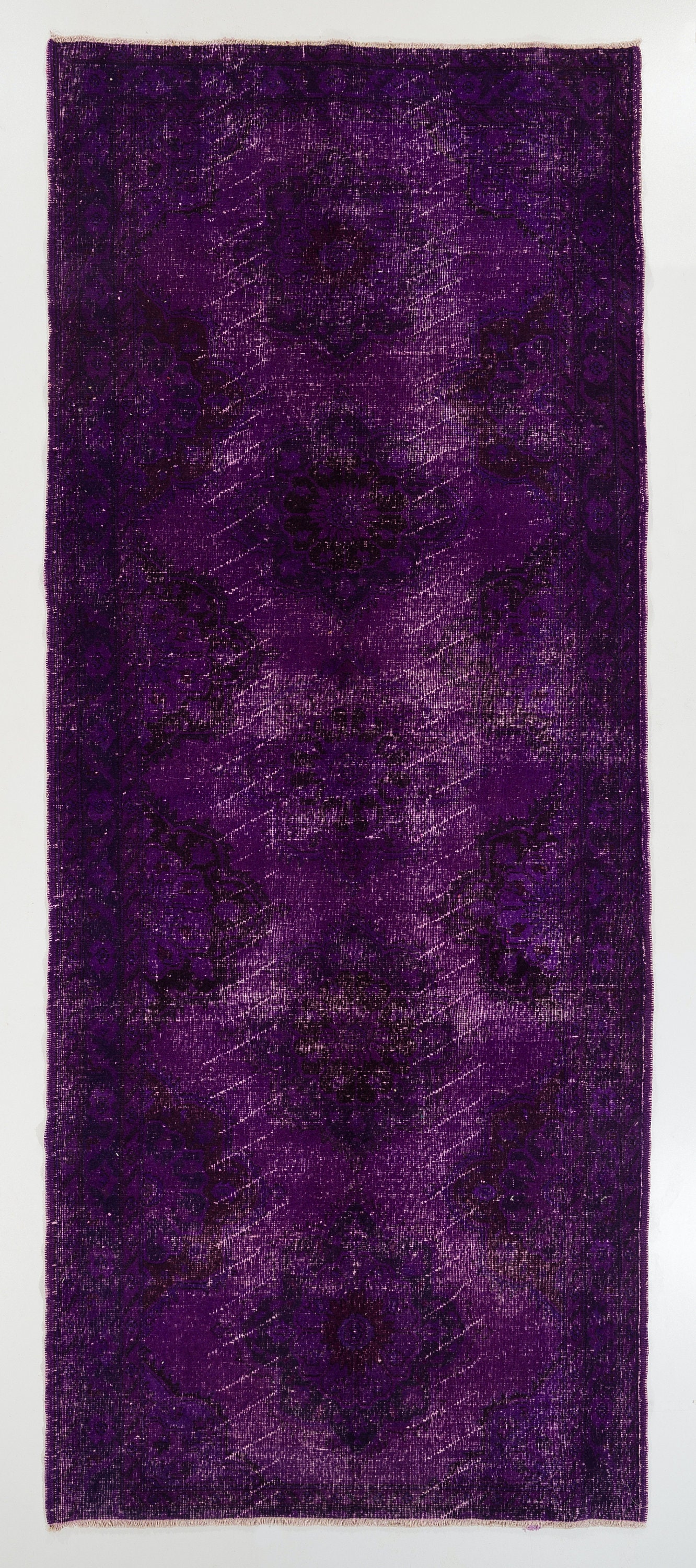 Distressed Vintage Runner Rug Re-dyed in Dark Purple Color for Hallway ...
