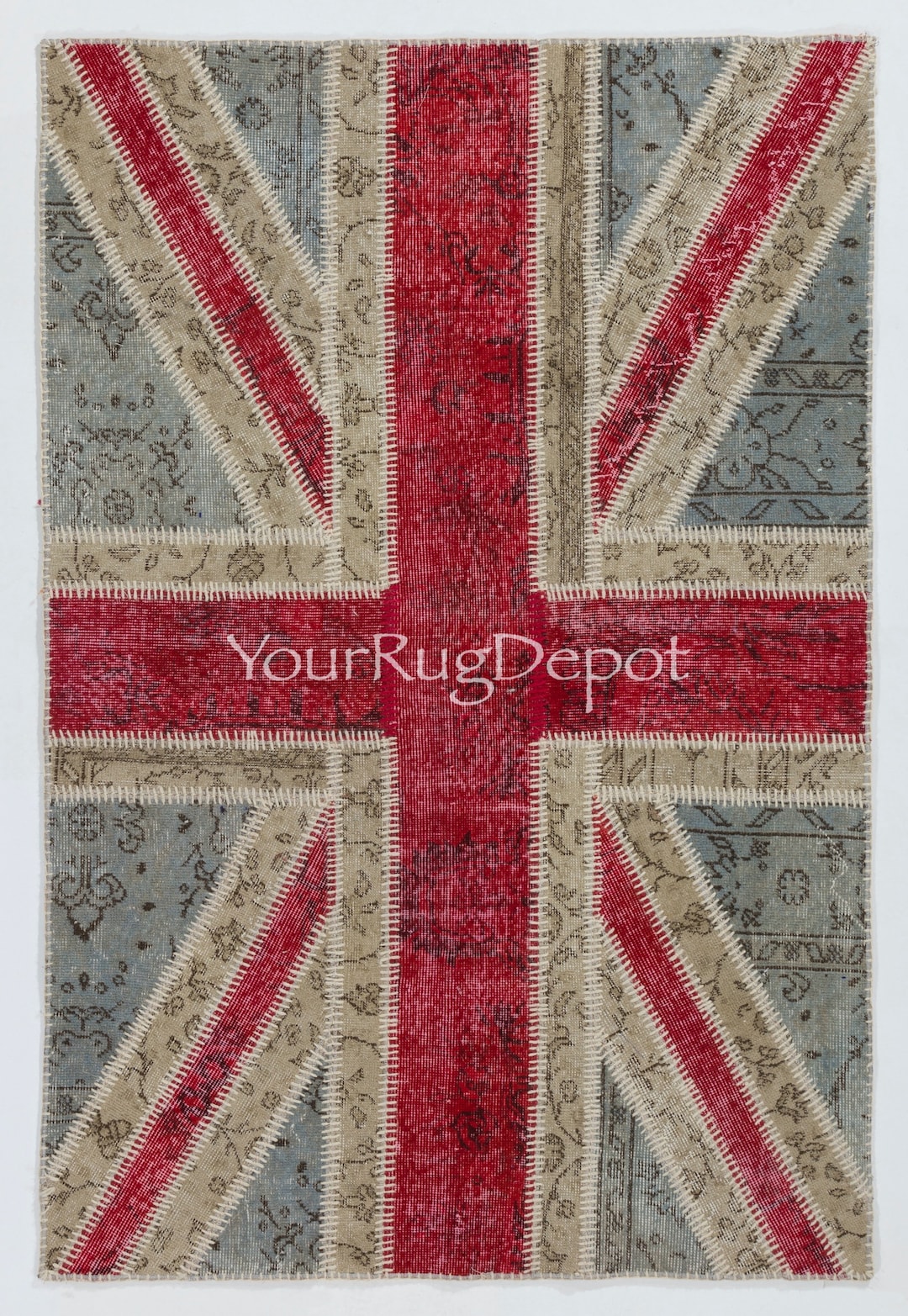 Union Jack British Flag Design Patchwork Rug Made From Re-dyed Vintage ...