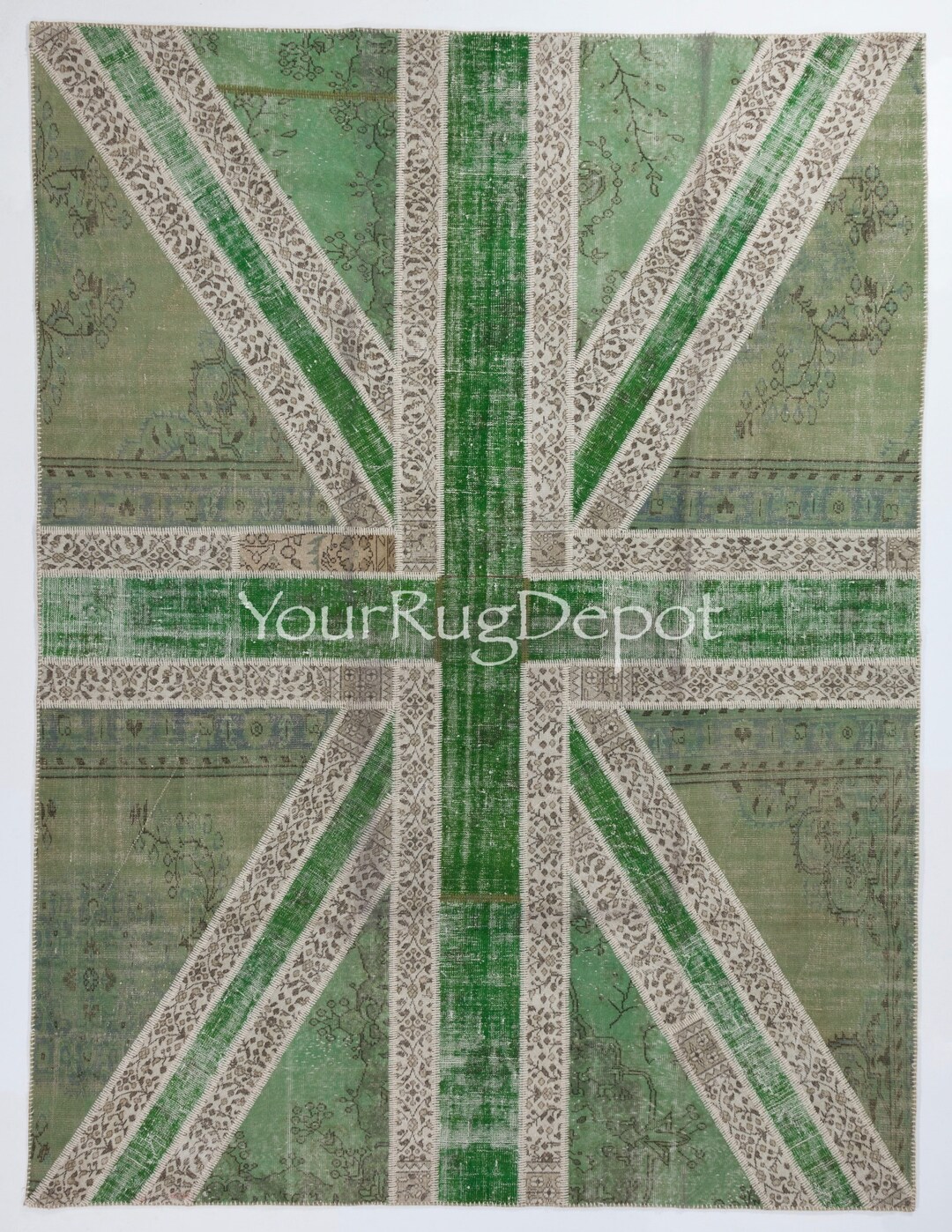 Union Jack British Flag Design Patchwork Rug Made From Re-dyed Vintage ...